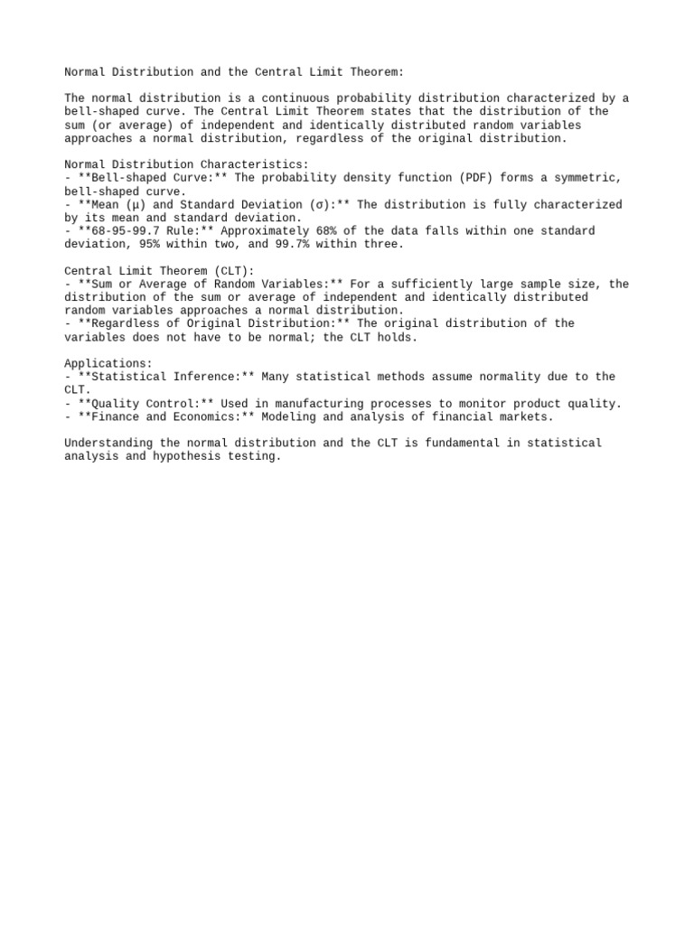 Normal Distribution & Central Limit Theorem | PDF