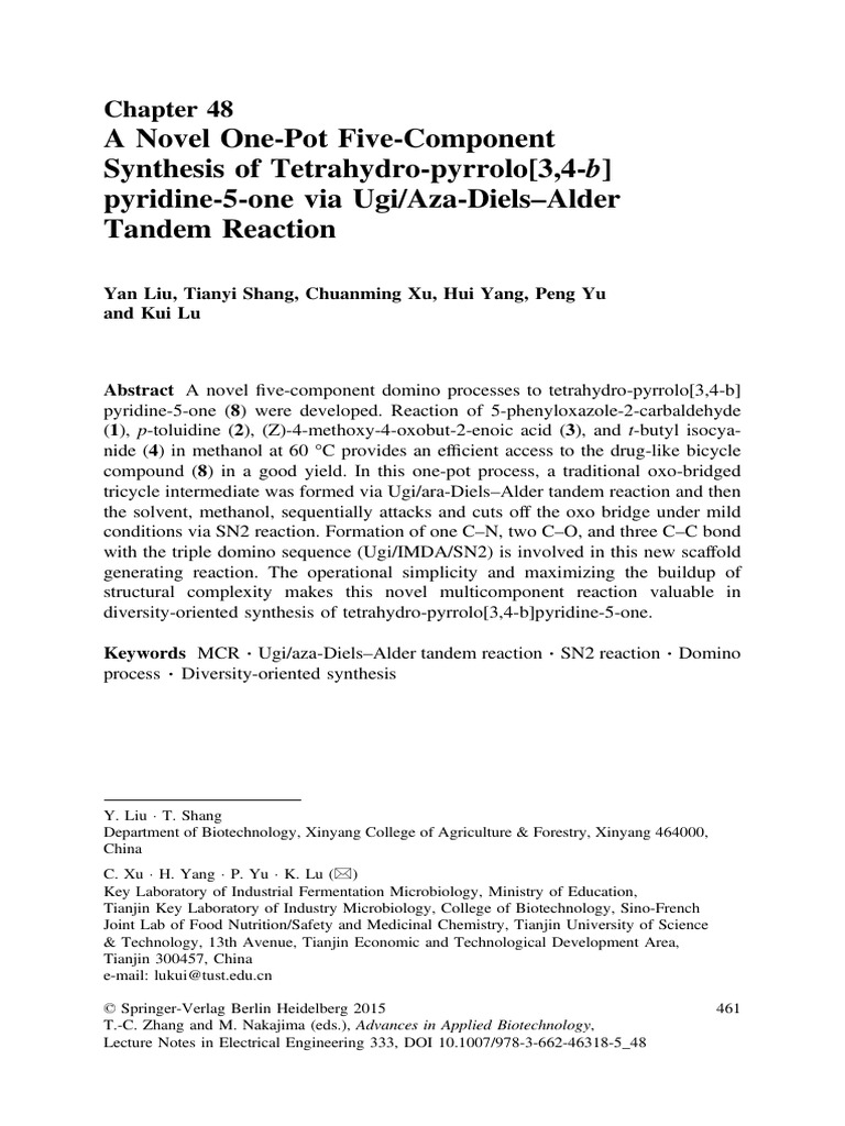 0120-Chapter 48 A Novel One-Pot Five-Component Synthesis of Tetrahydro-pyrrolo[3,4-b] pyridine-5 ...