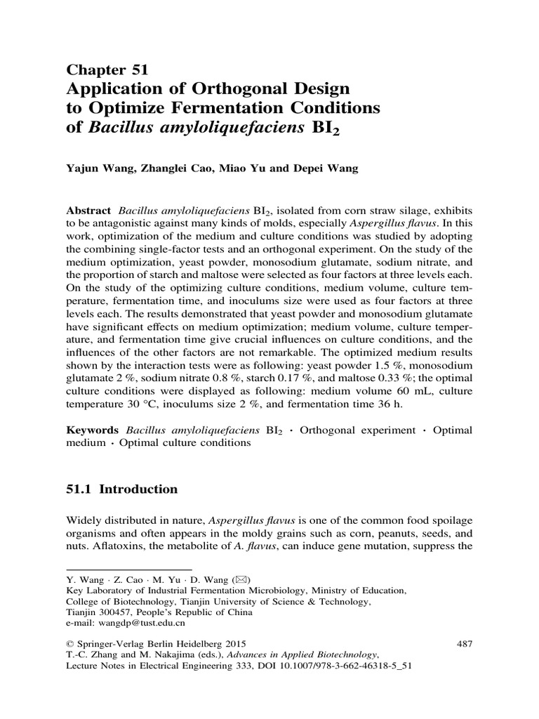 0123 - Chapter 51 Application of Orthogonal Design To Optimize Fermentation Conditions of ...