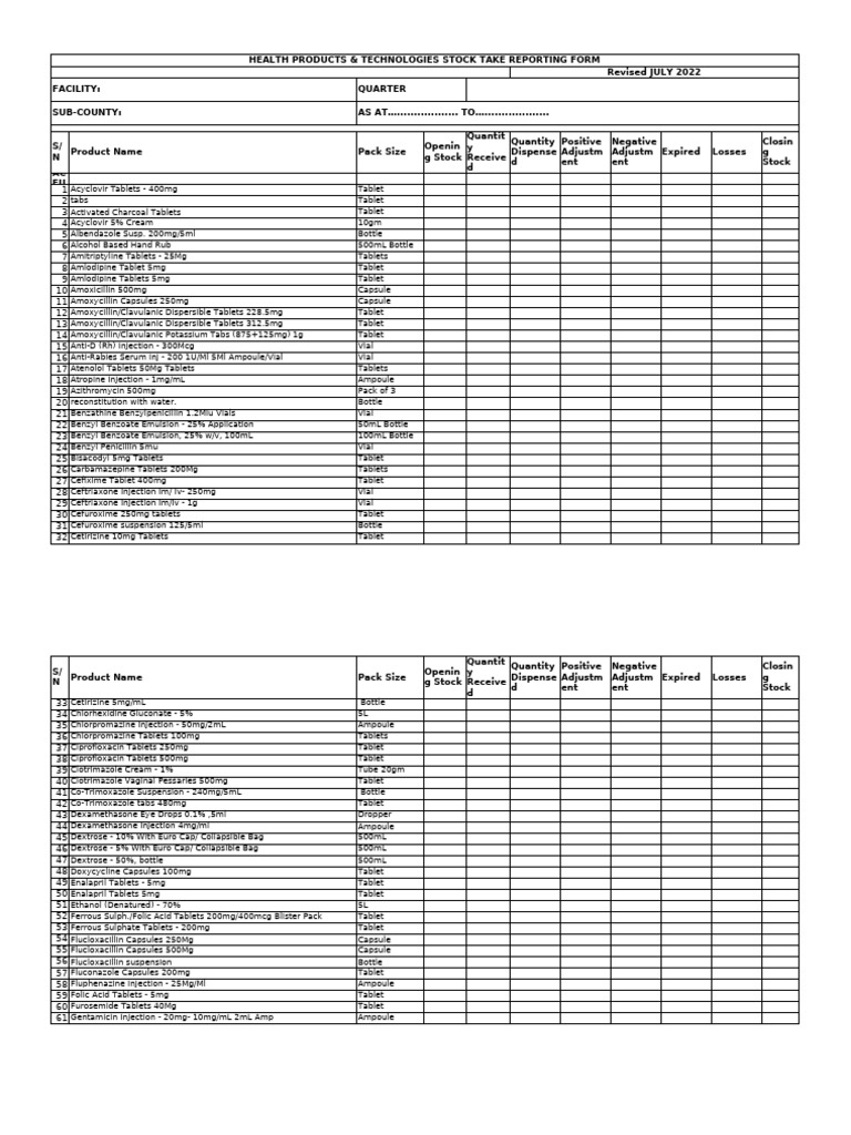 Stock Take Report Template | PDF | Tablet (Pharmacy)