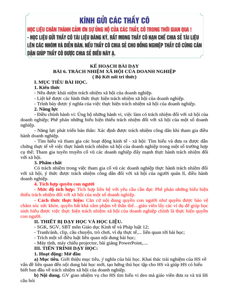 2 - KNTT - K12 - Bài 6 - Trách nhiệm Xã hội của doanh nghiệp | PDF