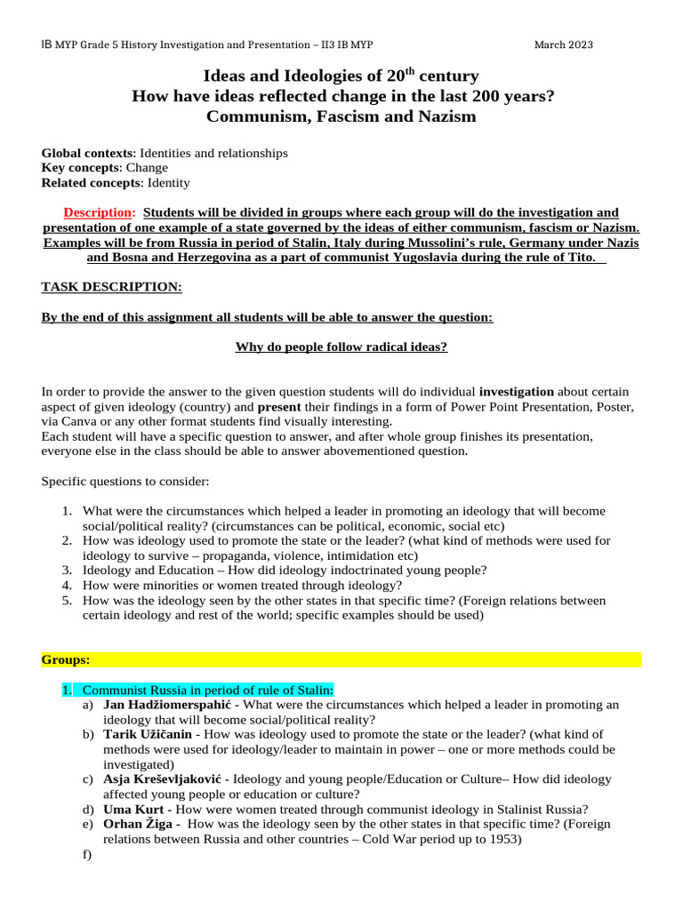 20th Century Ideologies: Student Investigations | PDF | Argument | Fascism