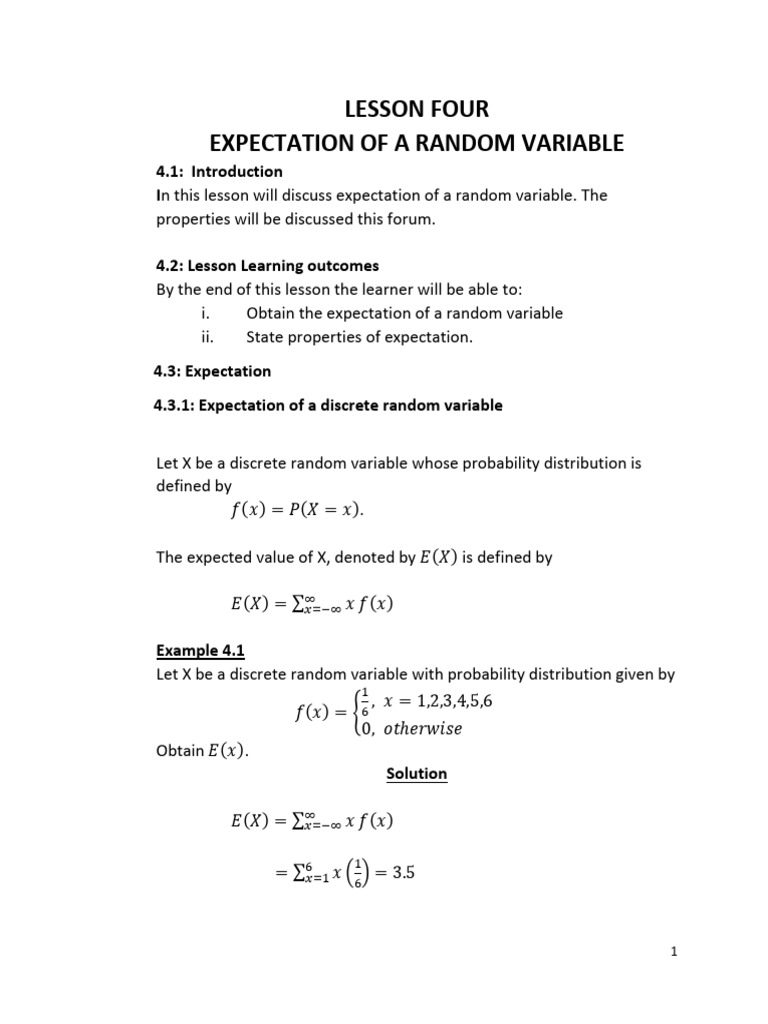 Sst204 Lesson 4 | PDF | Expected Value | Probability Distribution