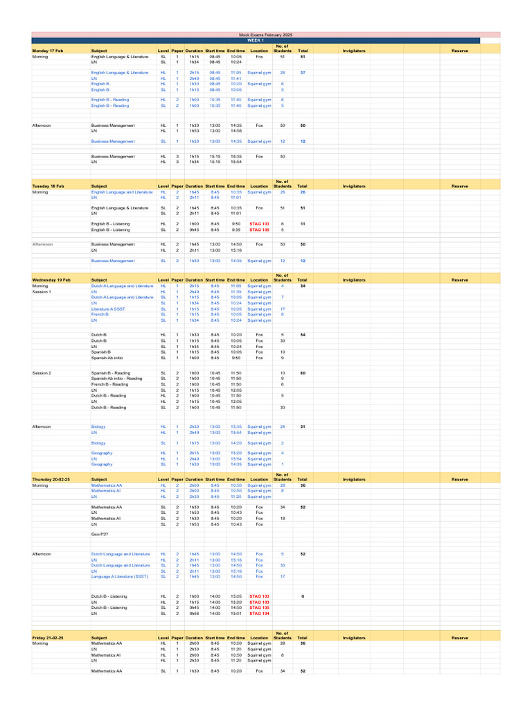 February 2025 Mock Exam Timetable | PDF