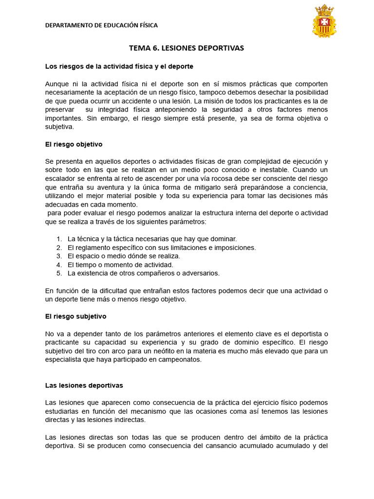 Tema 6 Lesiones Deportivas | PDF | Enfermedades y trastornos