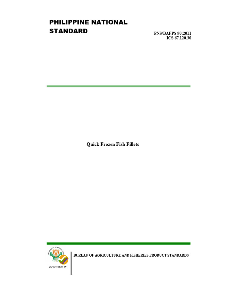 PNS BAFPS 90 - 2011 Quick Frozen Fish Fillets1 | PDF | Drinking Water | Water