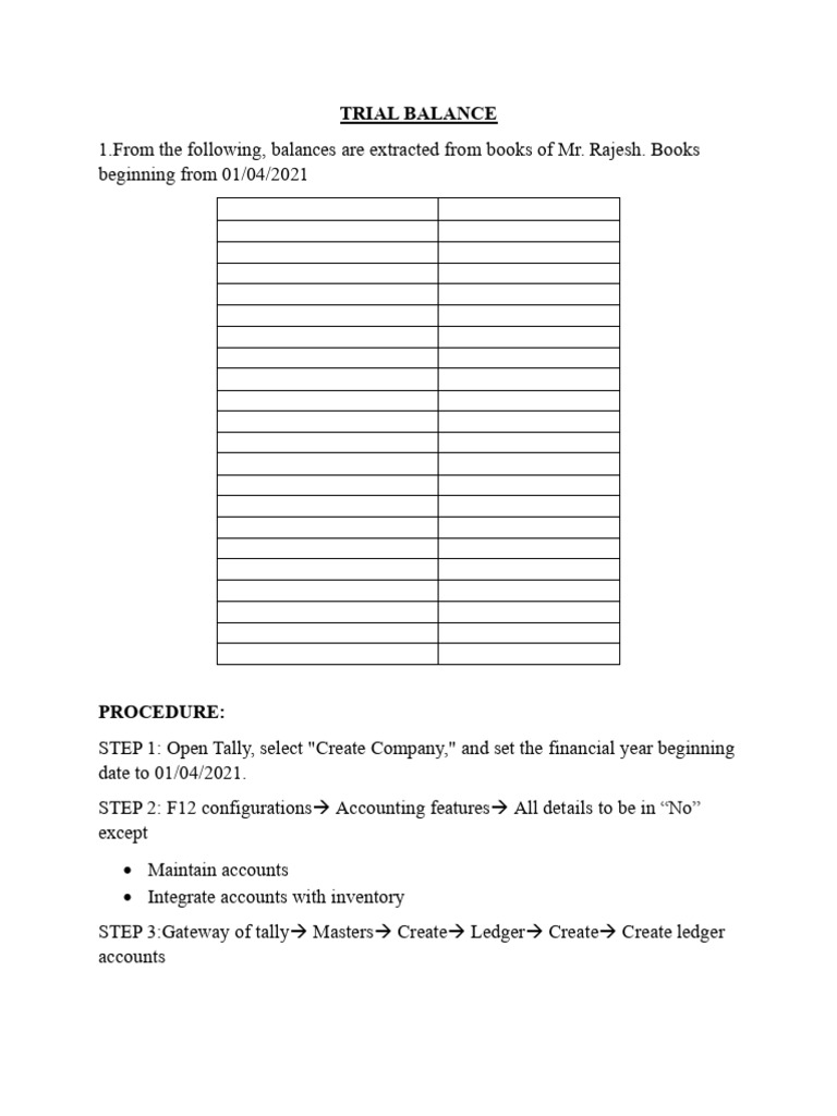 Trial Balance Setup in Tally | PDF | Expense | Capital (Economics)