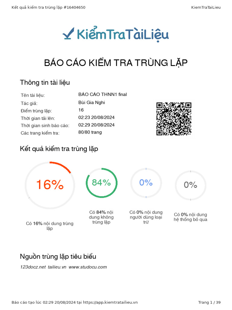 BÁO CÁO THNN1 Final-16404650-19-08-2024-Summary - Report | PDF