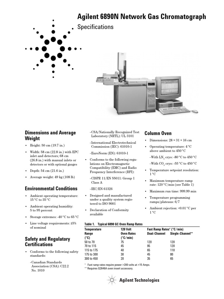 6890N GC Specifications | PDF | Gas Chromatography | Gases