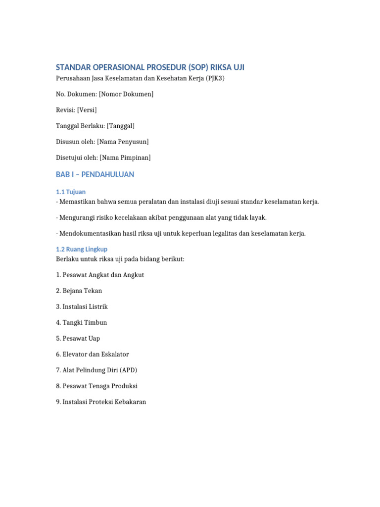 SOP Riksa Uji PJK3 | PDF