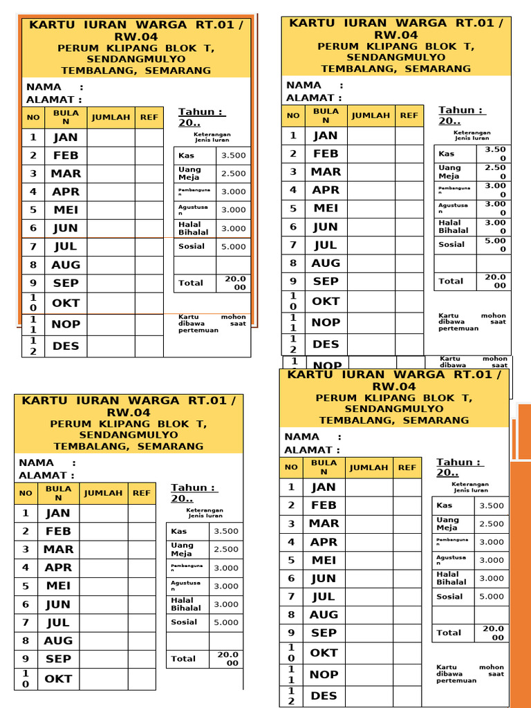 KARTU IURAN WARGA RT rev 1 2025 | PDF