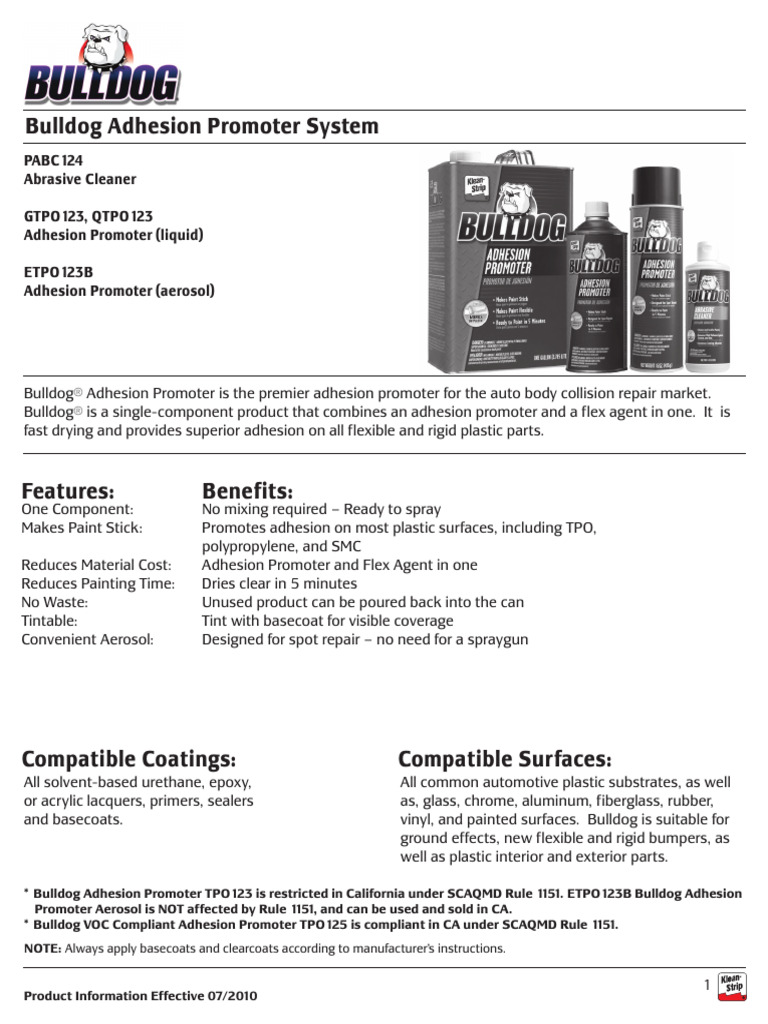Bulldog Adhesion Promoter TPO123 TDS Rev 07 2010 | PDF | Paint ...
