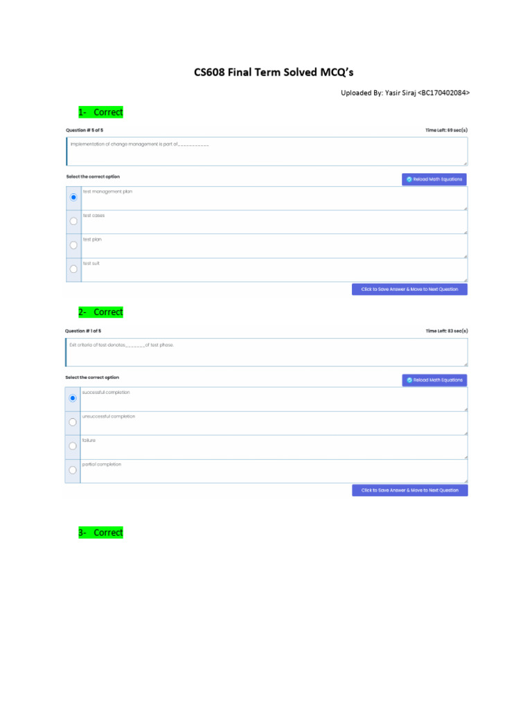 CS608 Final Term Solved MCQs | PDF