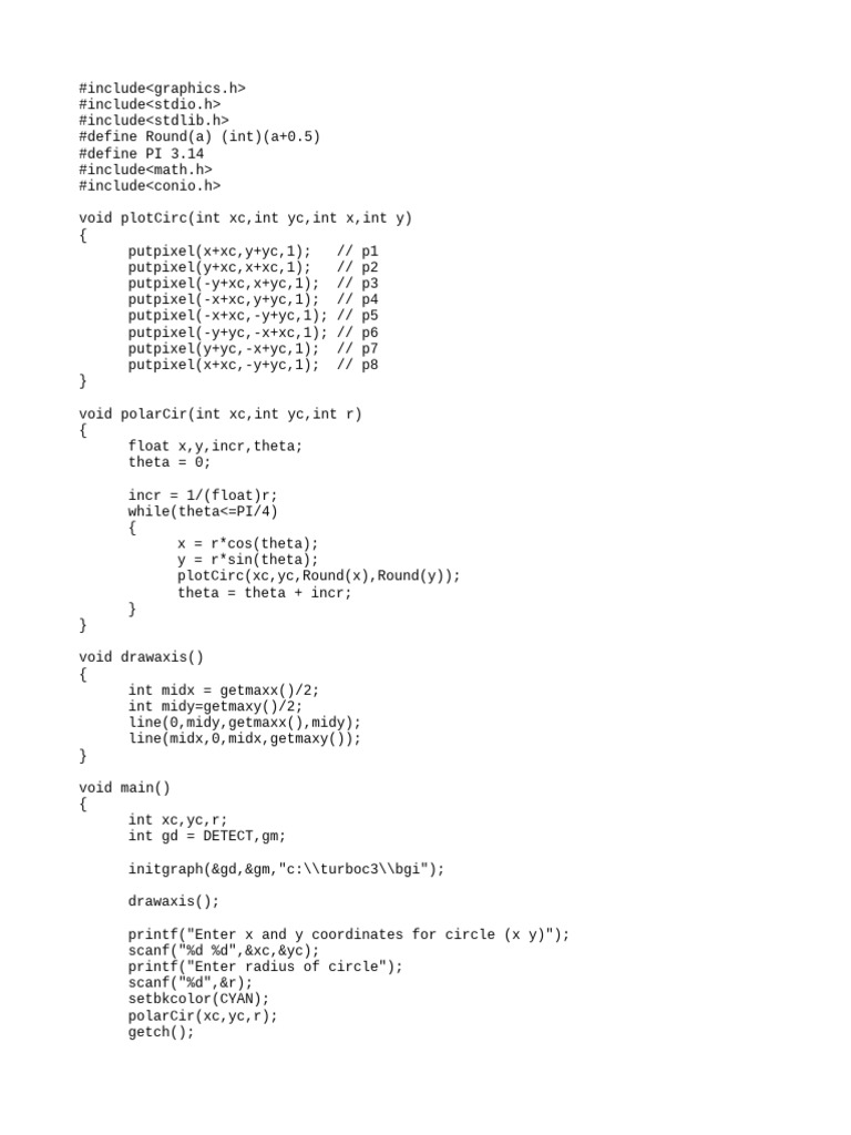 Draw Circle Using Polar Coordinates in C | PDF