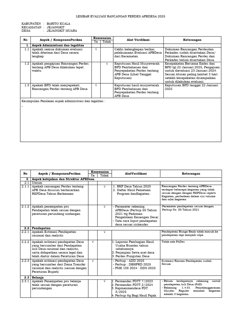 Evaluasi Rancangan APBDes 2025 | PDF