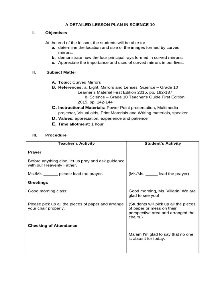 Lesson Plan Curved-Mirrors | PDF | Mirror | Optics
