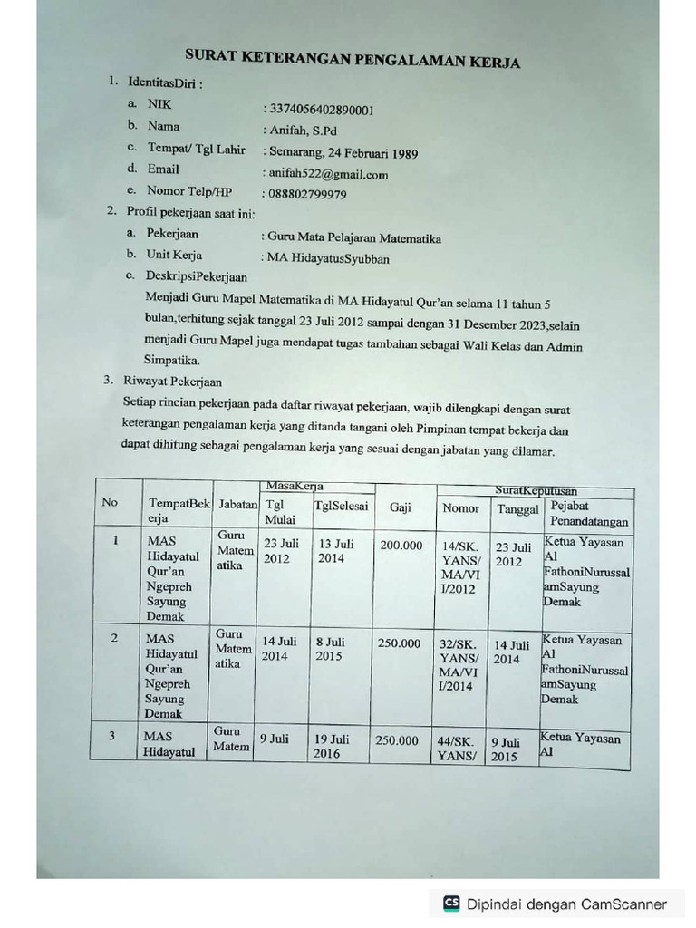 Keterangan Pengalaman Kerja1 | PDF