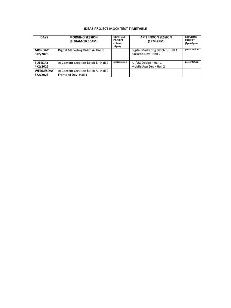 Ideas Project Mock Test Timetable - 091008 | PDF