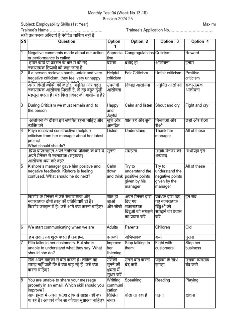 Employability Skill 1Y | PDF