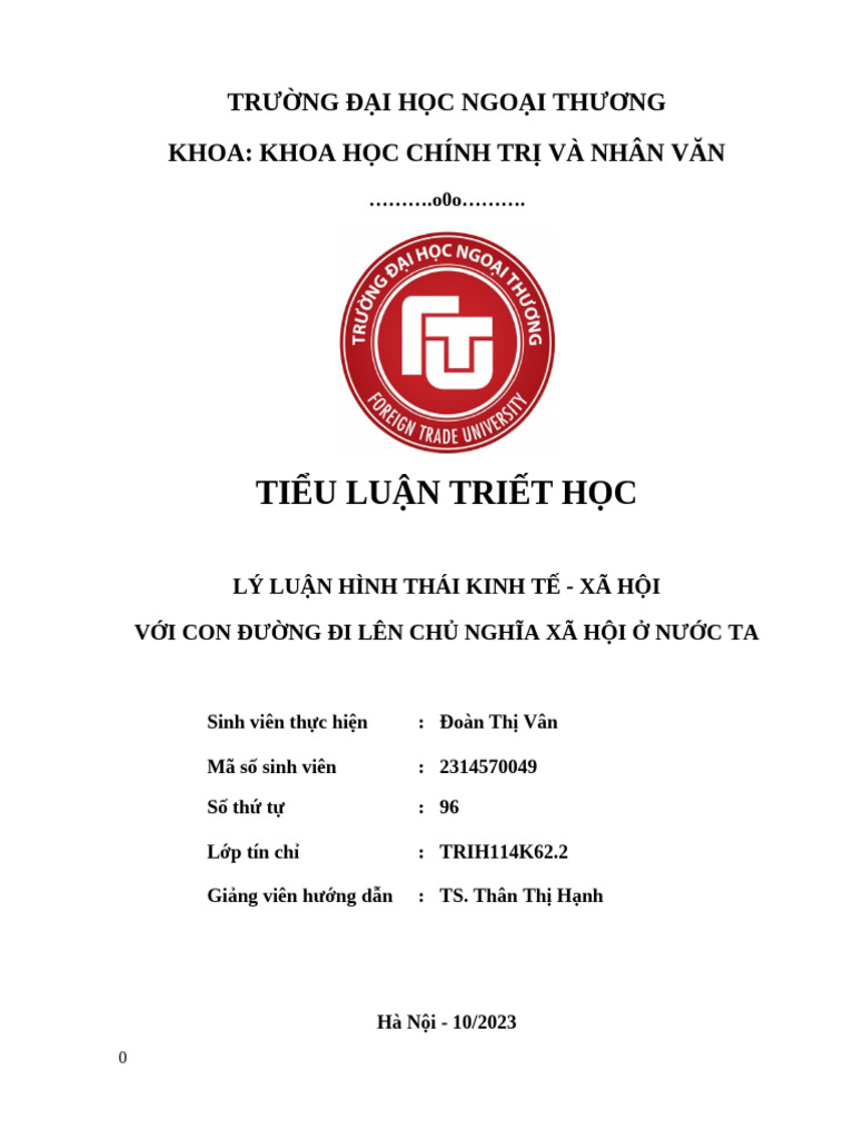 Đoàn Thị Vân 2314570049 TIEU LUAN TRIET HOC | PDF