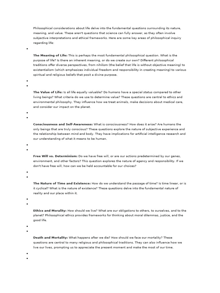 Philosophical considerations about life delve into | PDF | Free Will ...