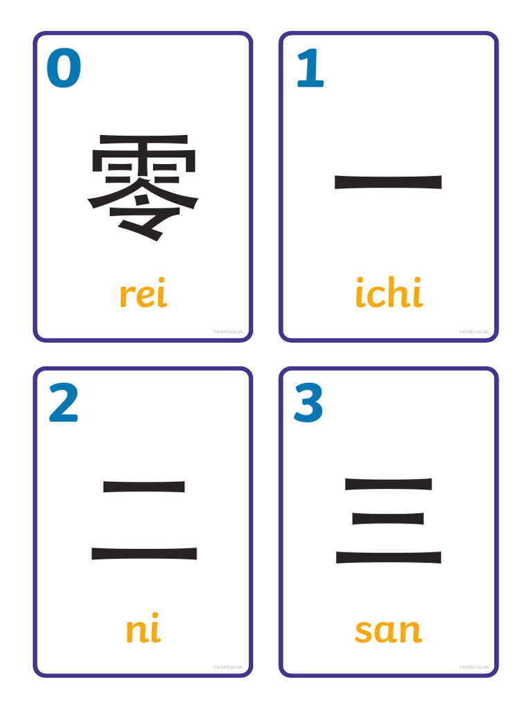 Japanese Numbers 0 10 and 100 Flashcards | PDF