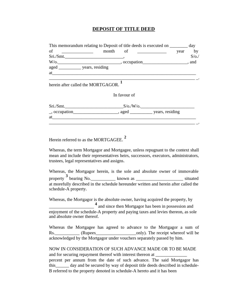 Deposit of Title Deed | PDF | Mortgage Law | Power Of Attorney