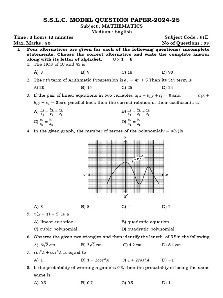 GS-SSLC Maths QP Model-1 | PDF | Area | Numbers