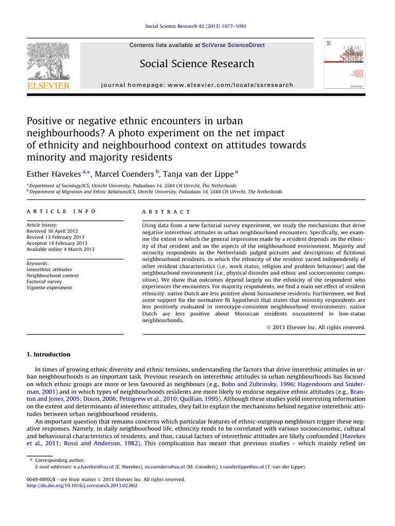 Positive or negative ethnic encounters in urban neighbourhoods? | PDF ...