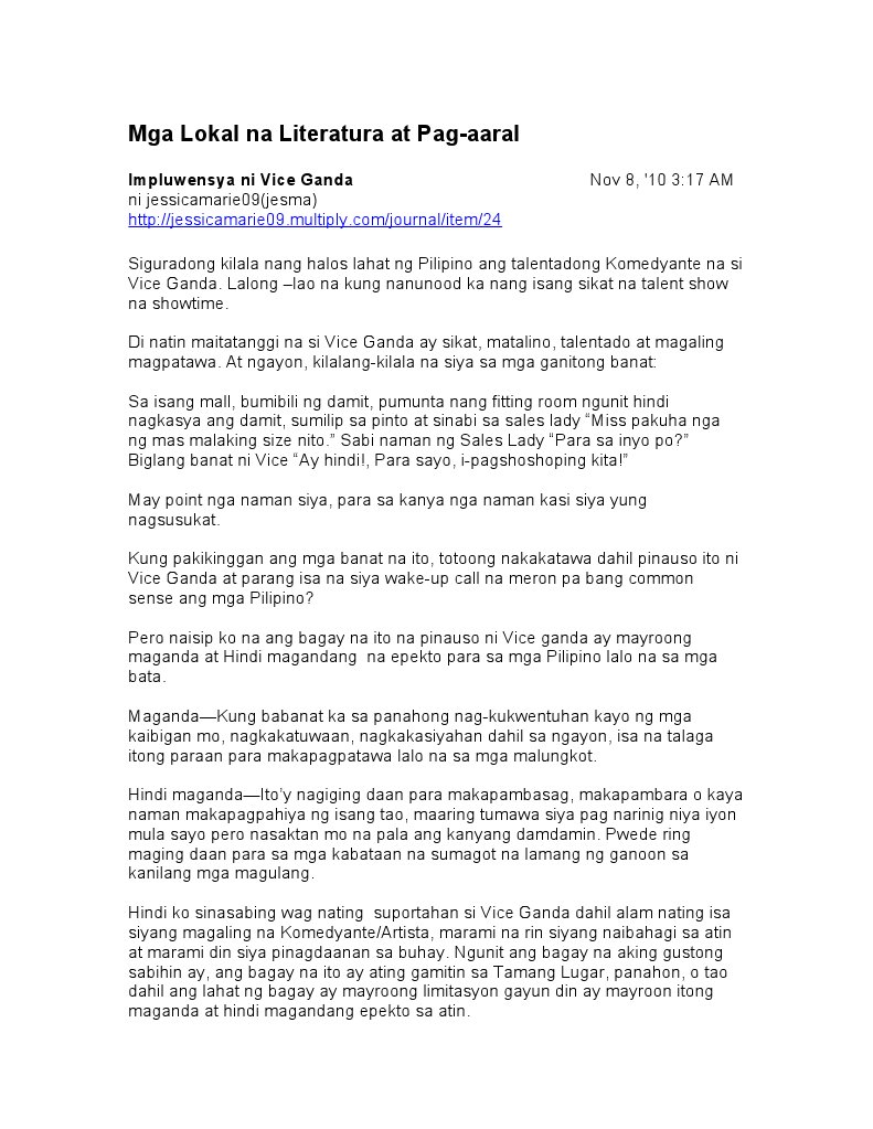 Mga Lokal Na Literatura at Pag-Aaral Ni Bajada | PDF