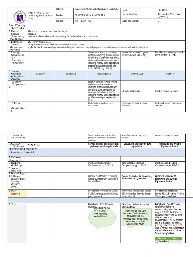 DLL_Math_Q2_W7-1-1 | PDF | Ratio | Learning