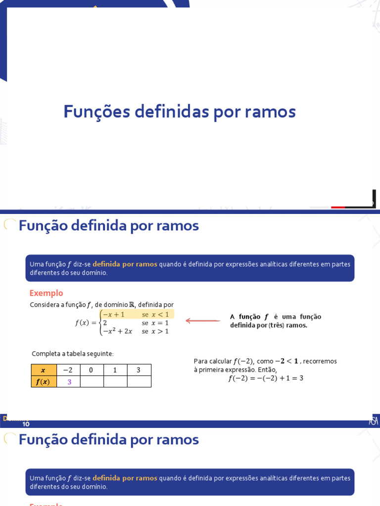 Matemática A 10.° Ano - Funções Definidas Por Ramos | PDF | Função ...