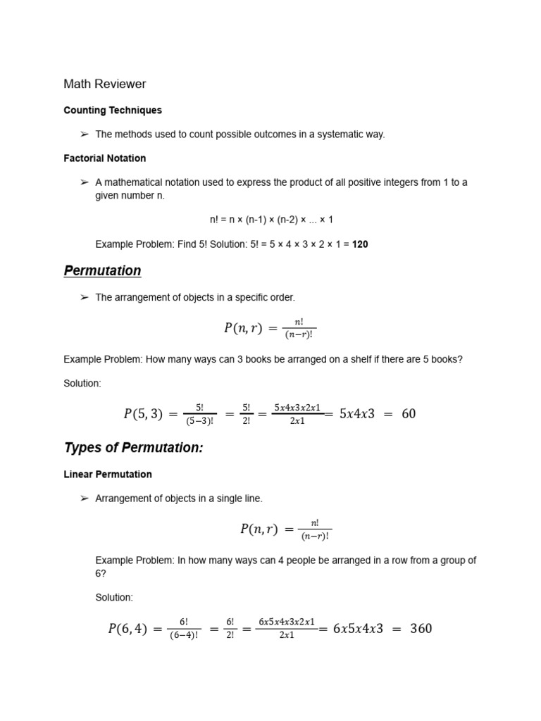 Math Reviewer | PDF | Permutation | Probability