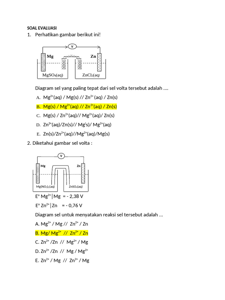 SOAL EVALUASI SEL VOLTA[1] | PDF