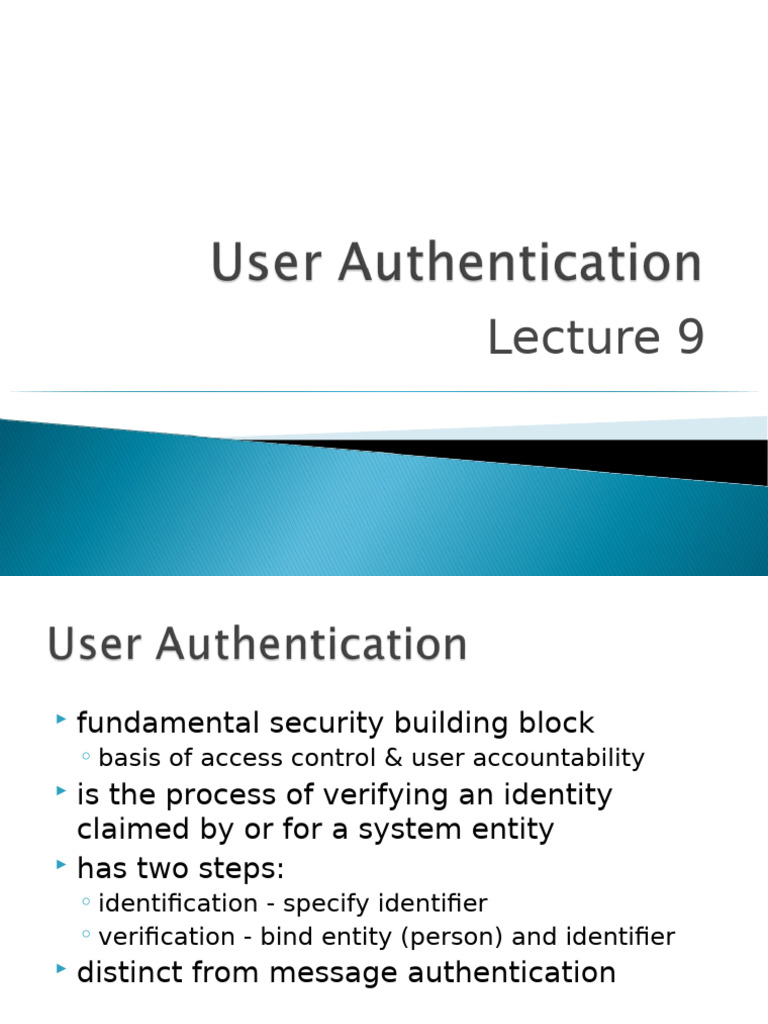 Lecture 9 Authentication User | PDF | Password | Authentication