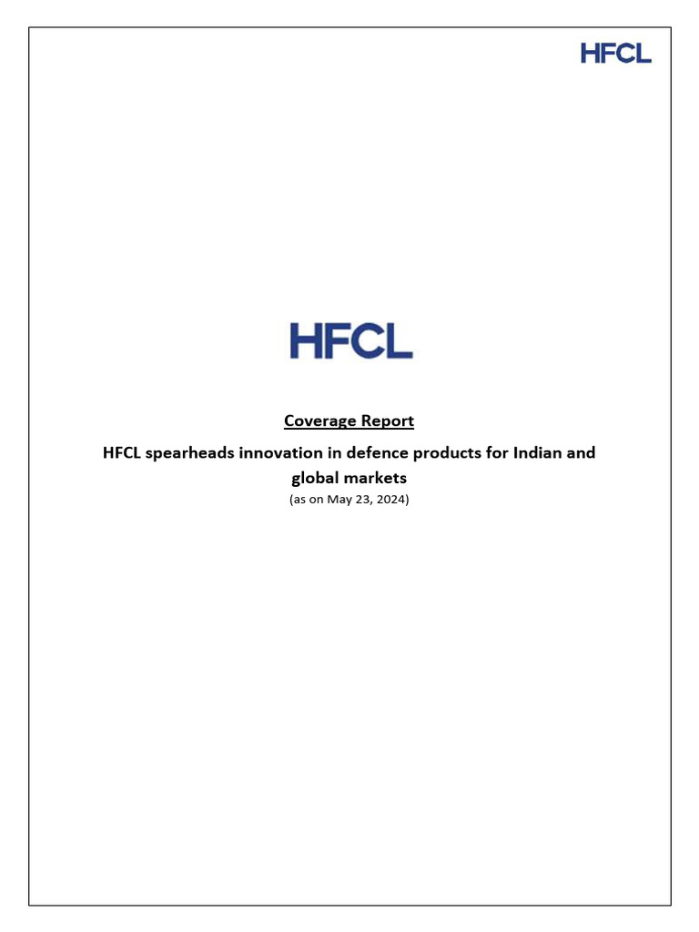 Coverage Report - HFCL Spearheads Innovation in Defence Products For ...