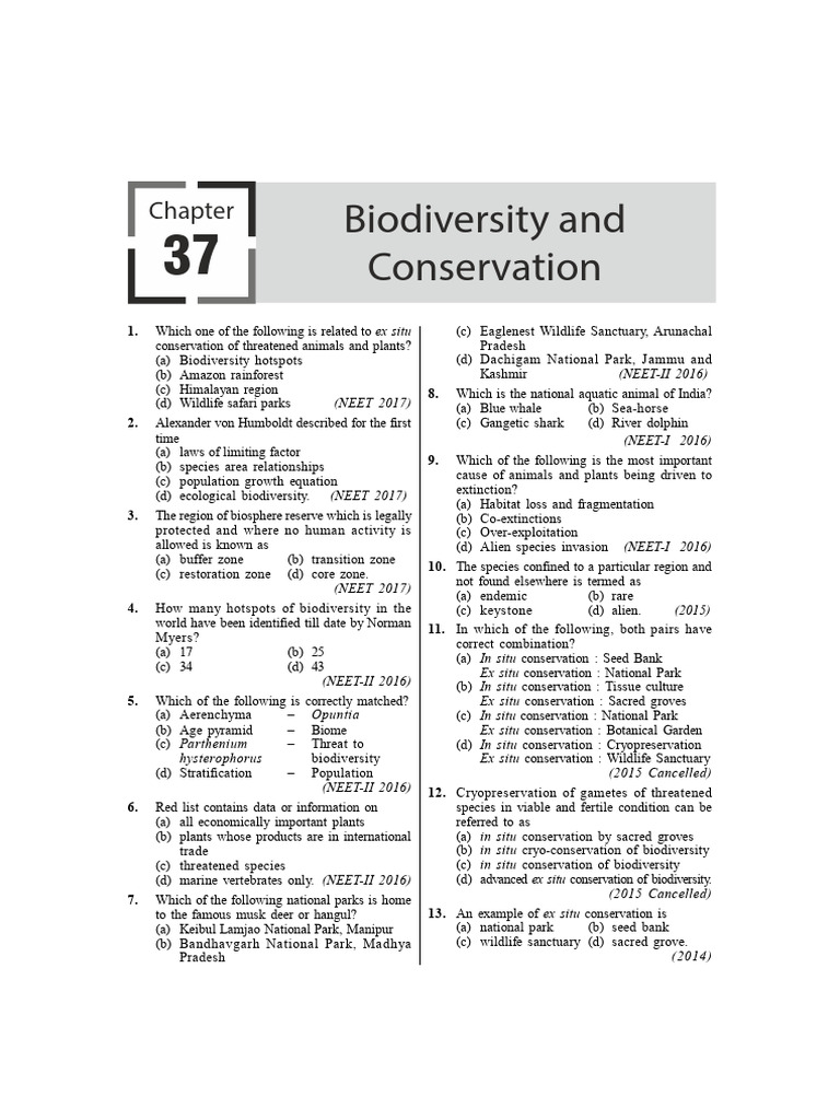 Biodiversity Conservation Quiz Questions | PDF | Conservation Biology ...