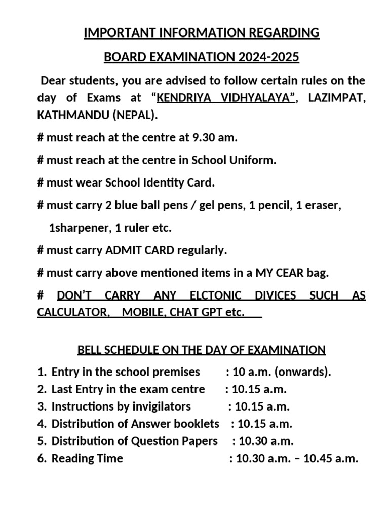 Important - Information - Regarding Board Exam 2024-25 | PDF