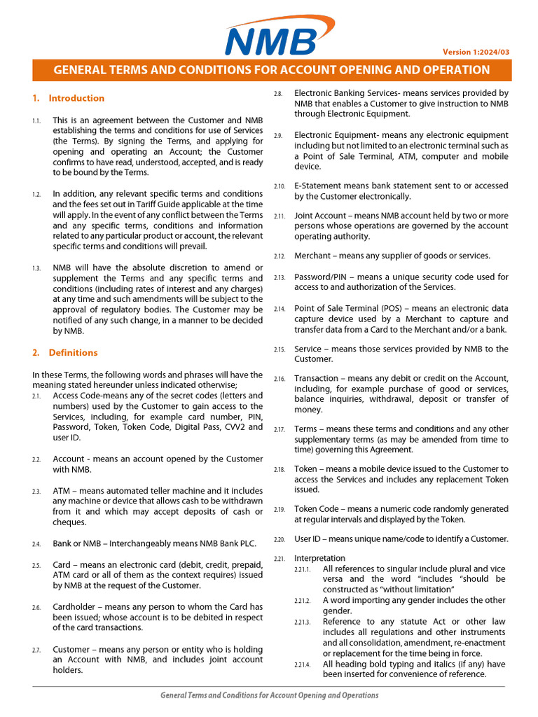 NMB Account Opening Terms & Conditions | PDF | Credit Card | Automated ...