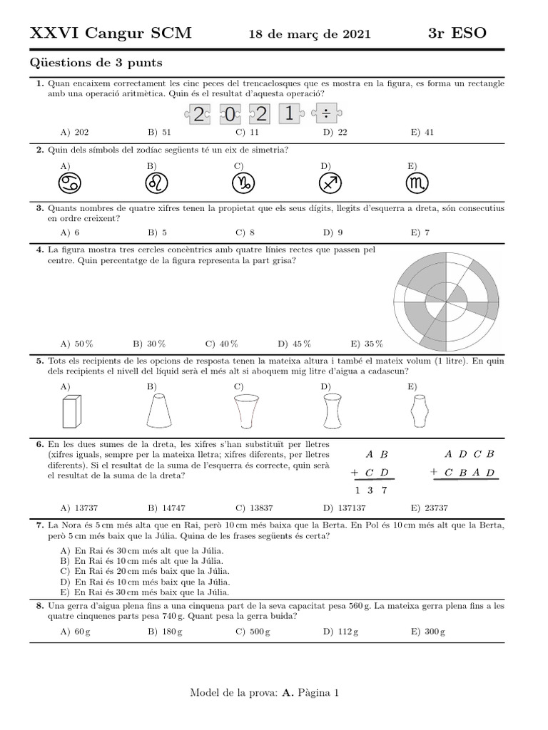 Proves Cangur 2021 ENUNCIATS | PDF