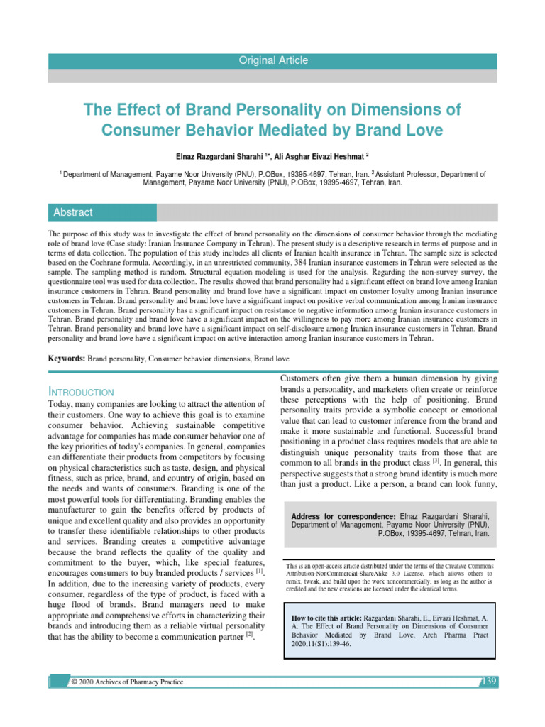 The Effect of Brand Personality On Dimensions of Consumer Behavior ...