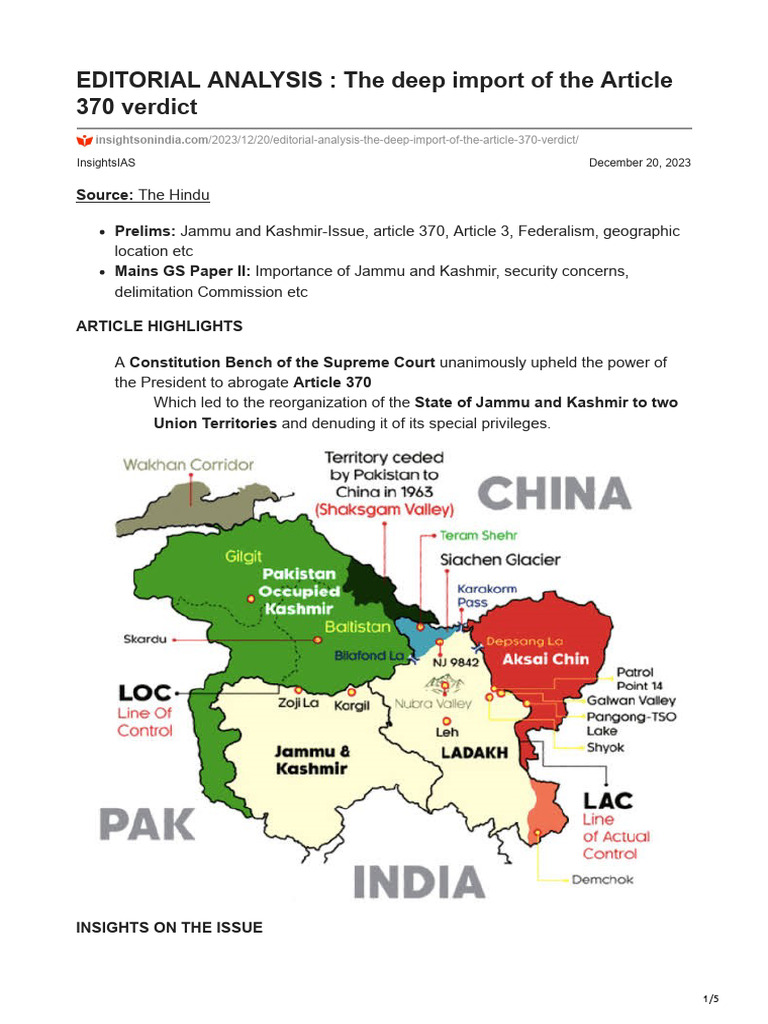 EDITORIAL ANALYSIS The Deep Import of The Article 370 Verdict | PDF ...