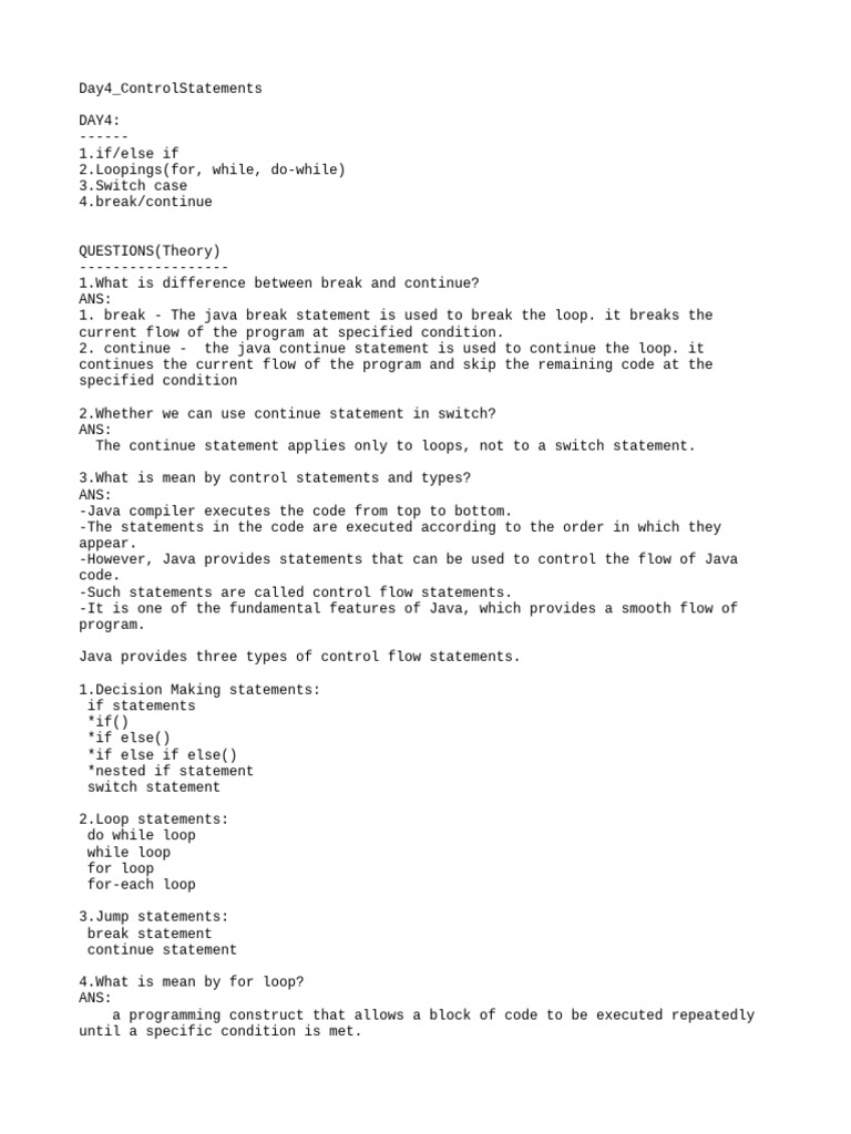 5.ControlStatements Answer | PDF | Control Flow | Object Oriented Programming