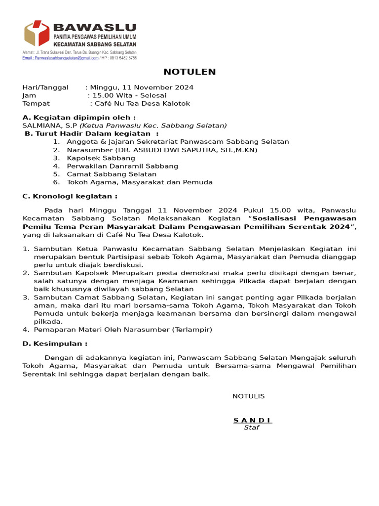 Notulen Kegiatan Sosialisasi Pemilu | PDF