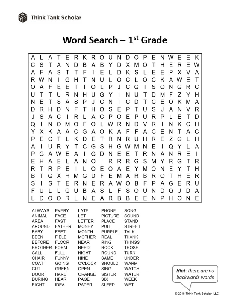 Sight Words Worksheet Free 1st Grade Word Search 1 | PDF