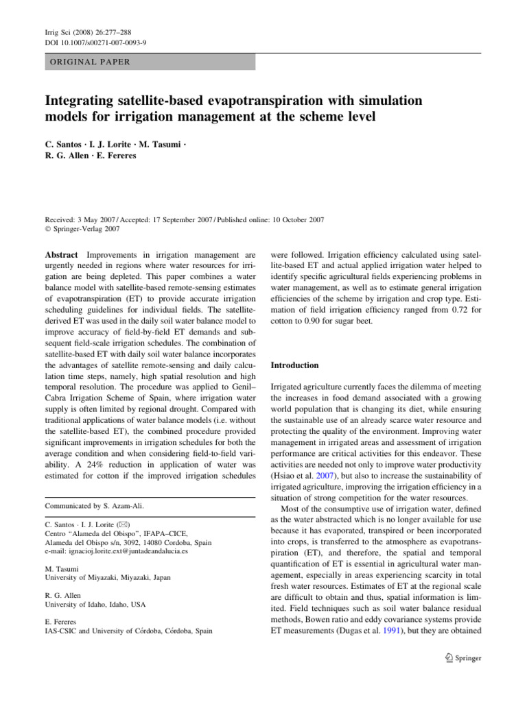 Satelite Based ET - Simulation Models Irrig Eff - 2 | PDF | Irrigation | Coefficient Of Variation