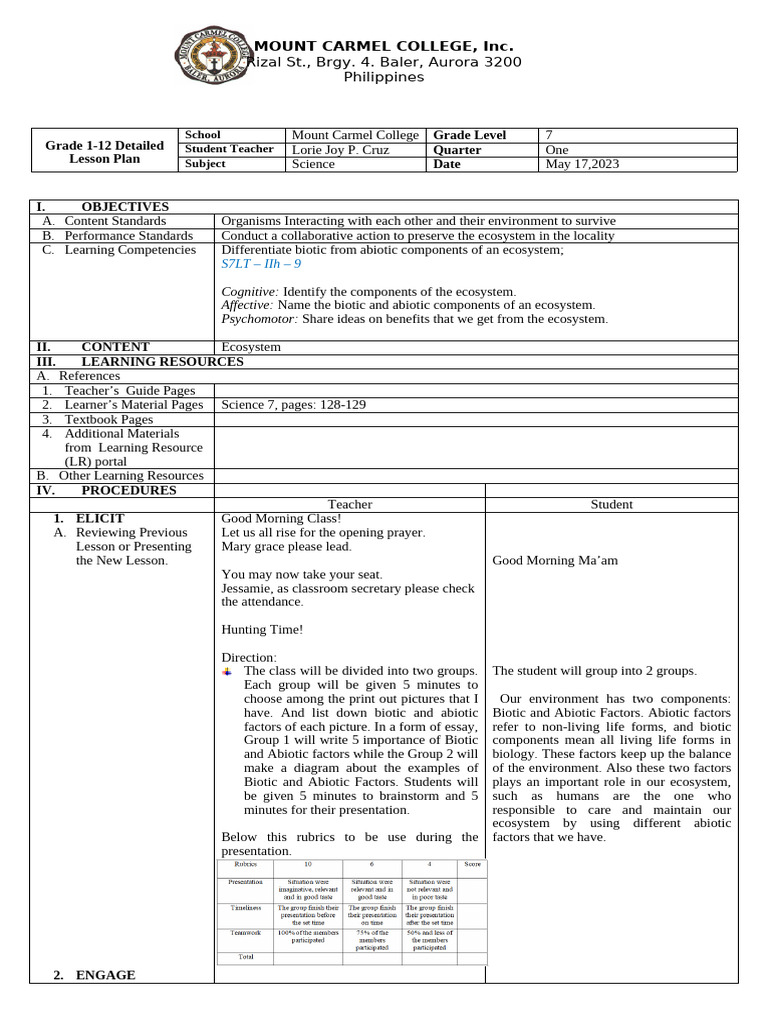 Grade 7 Science Lesson Plan: Ecosystems | PDF | Ecosystem | Natural ...