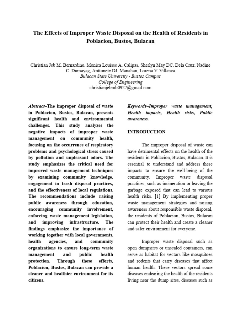 The Effects of Improper Waste Disposal On The Health of Residents in ...