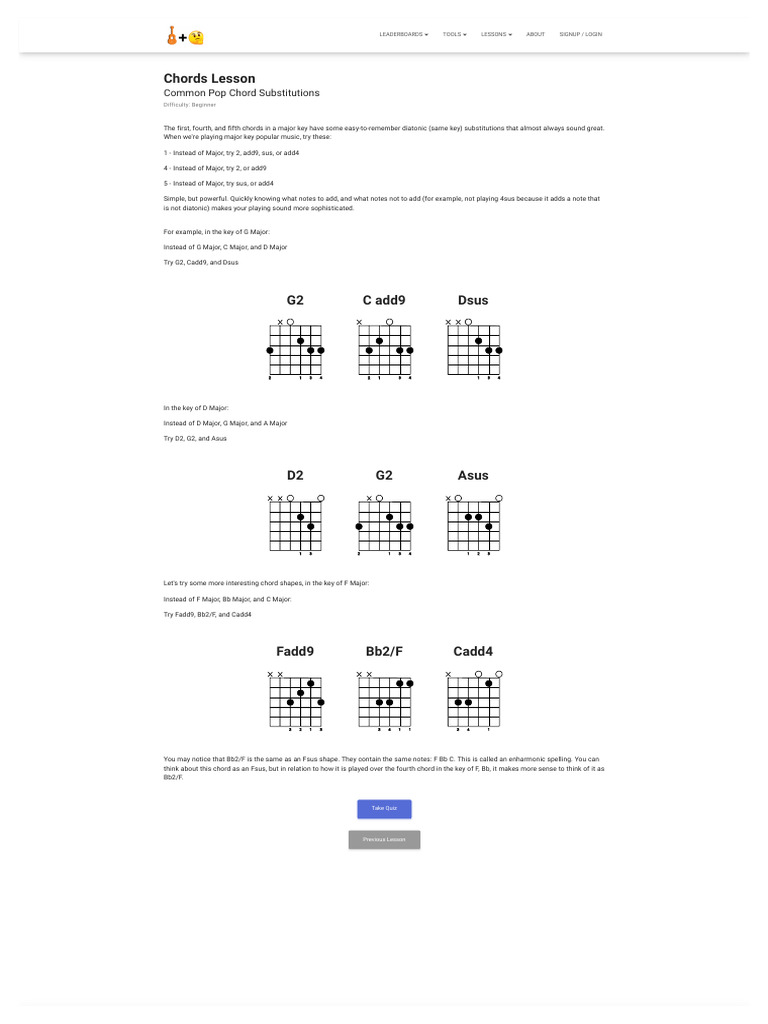 Chords Lesson - Common Pop Chord Substitutions | PDF