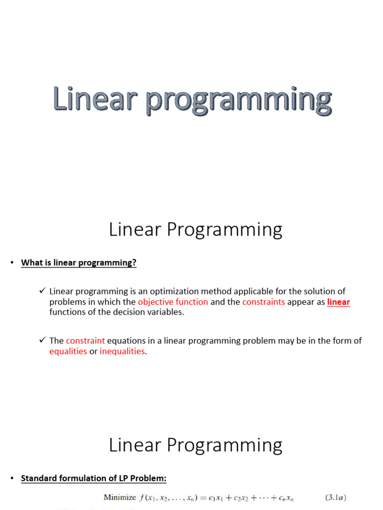Optimization Techniques (Lecture 3 and 4) | PDF | Linear Programming ...